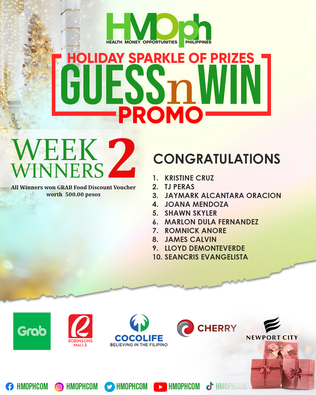 HMOph Holiday Sparkle of Prizes Week2 Raffle Winners - HMOph