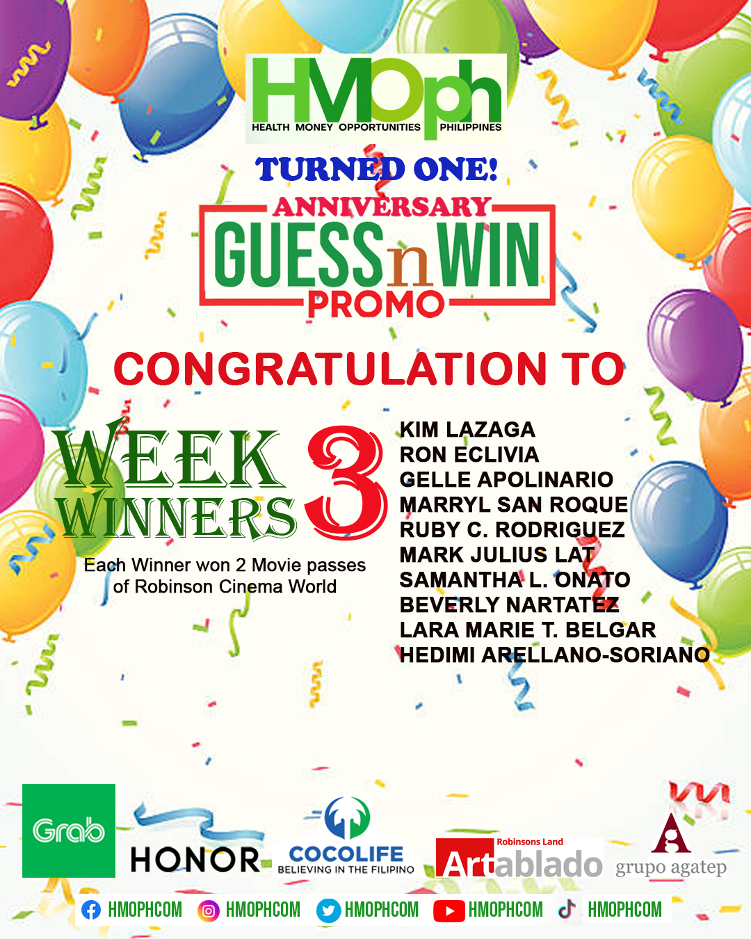 CONGRATULATIONS TO ALL WINNER OF THE WEEK3 ANNIVERSARY GUESS n WIN ...